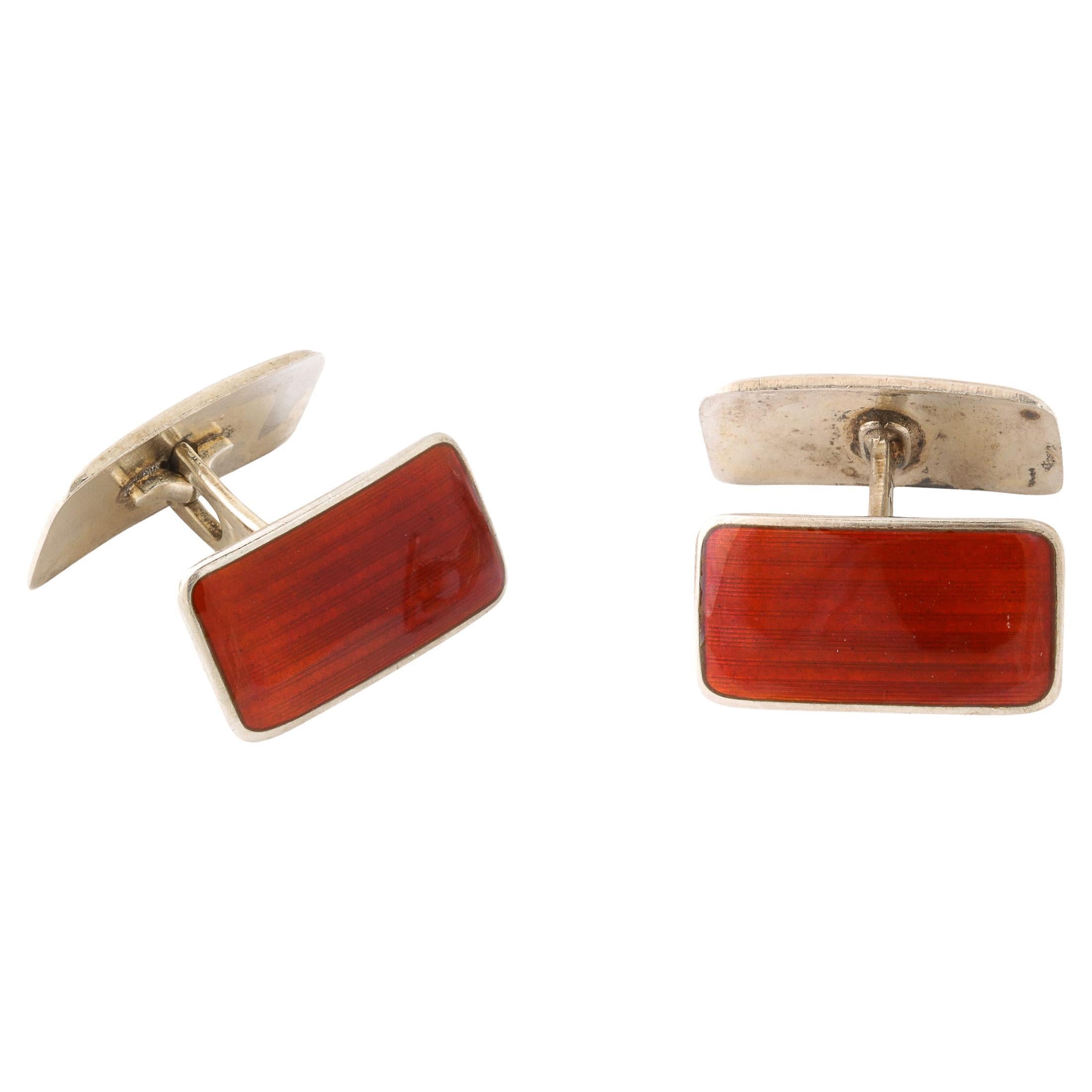 Pair Art Deco Sterling and Guilloche Enamel Cufflinks by Ansel Holmsen ...