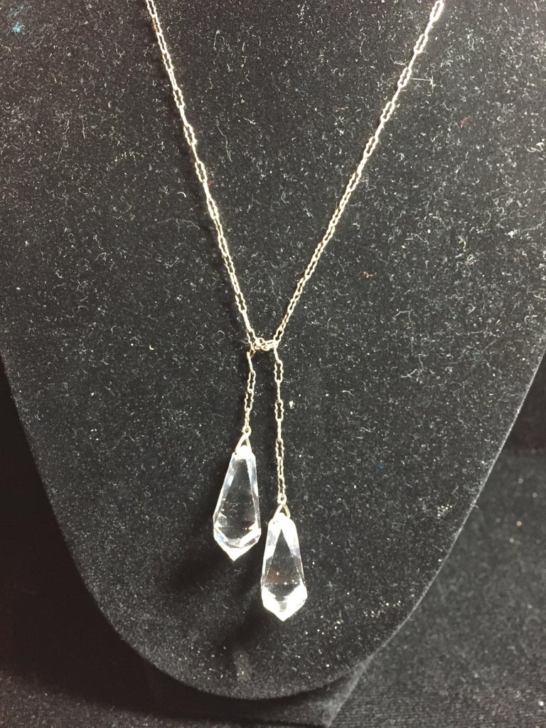 Art Deco Sterling Chain and Cut Crystal Lariat Necklace, 1920s For Sale ...