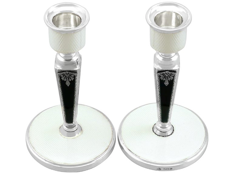 Art Deco Sterling Silver and Enamel Candlesticks For Sale at 1stDibs