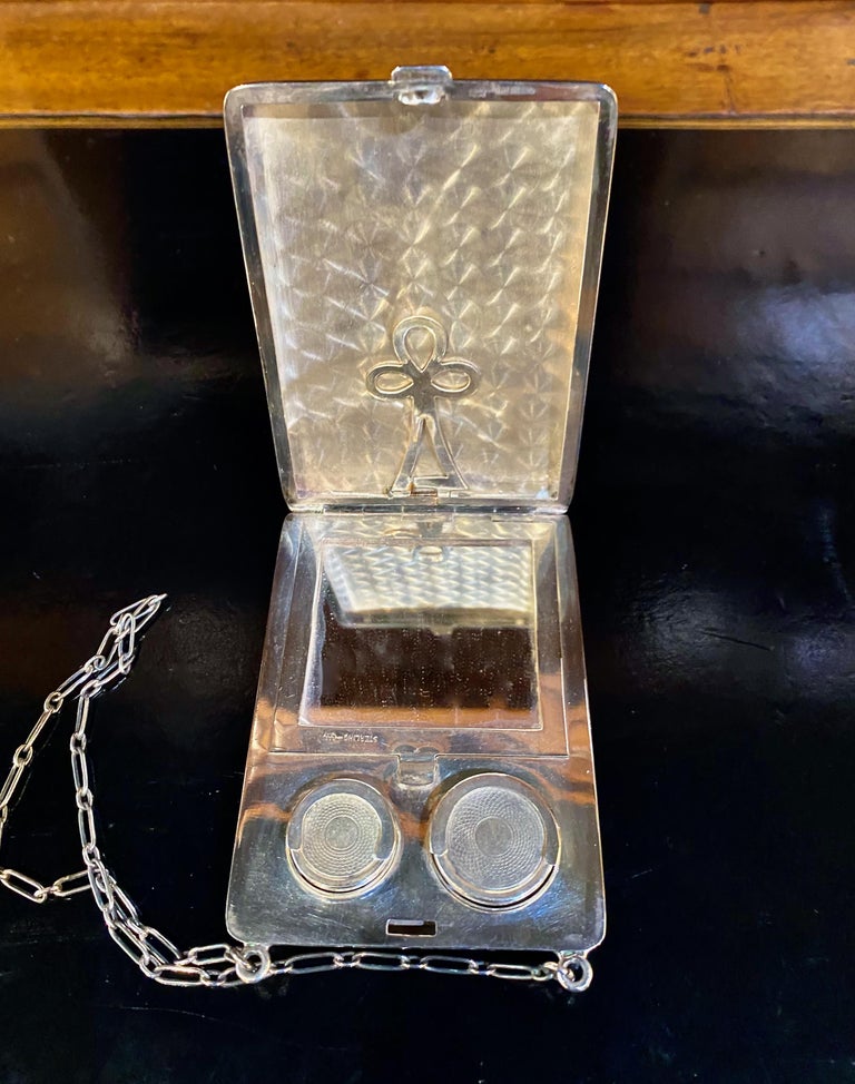 Art Deco Sterling Silver Compact and Card Case For Sale at 1stDibs