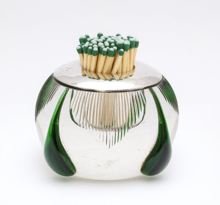 Art Deco Sterling Silver-Mounted Clear and Dark Green Crystal Match ...