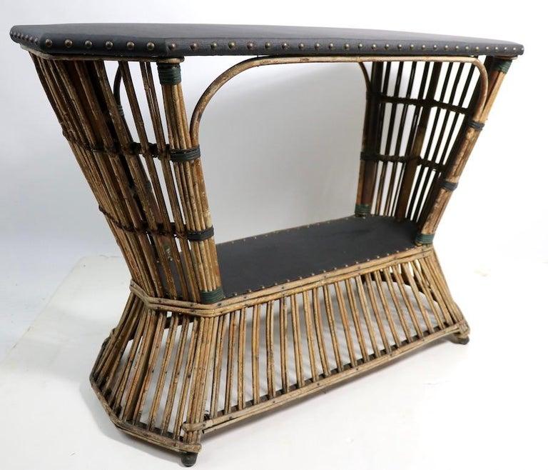 Art Deco Stick Wicker Reed Console Table For Sale at 1stDibs