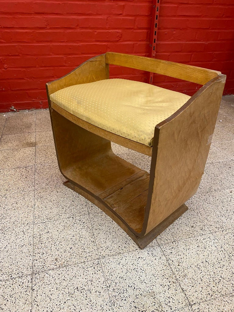 Art Deco Stool in Norwegian Birch Veneer circa 1930 Very Damaged Veneer ...