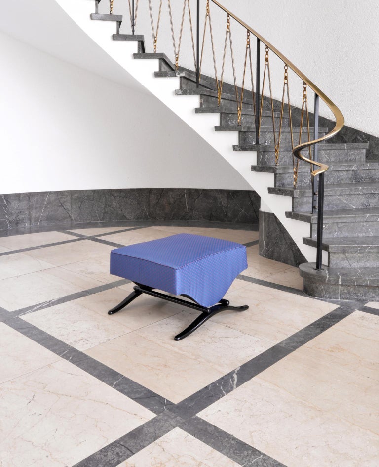 Art Deco Streamline Halabala Stool, High Gloss Lacquered Wood, Fabric ...