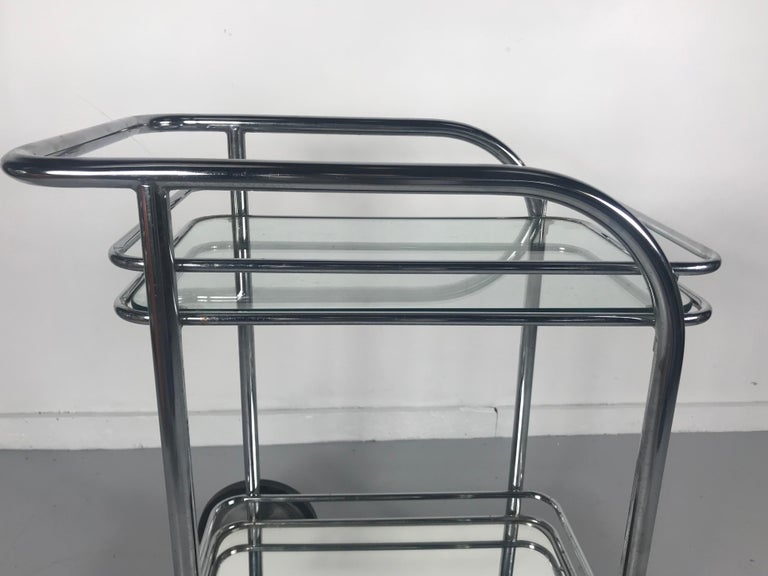 Art Deco Streamline Tubular Chrome and Glass Rolling Bar Cart or ...