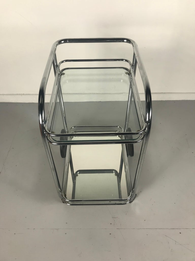 Art Deco Streamline Tubular Chrome and Glass Rolling Bar Cart or ...