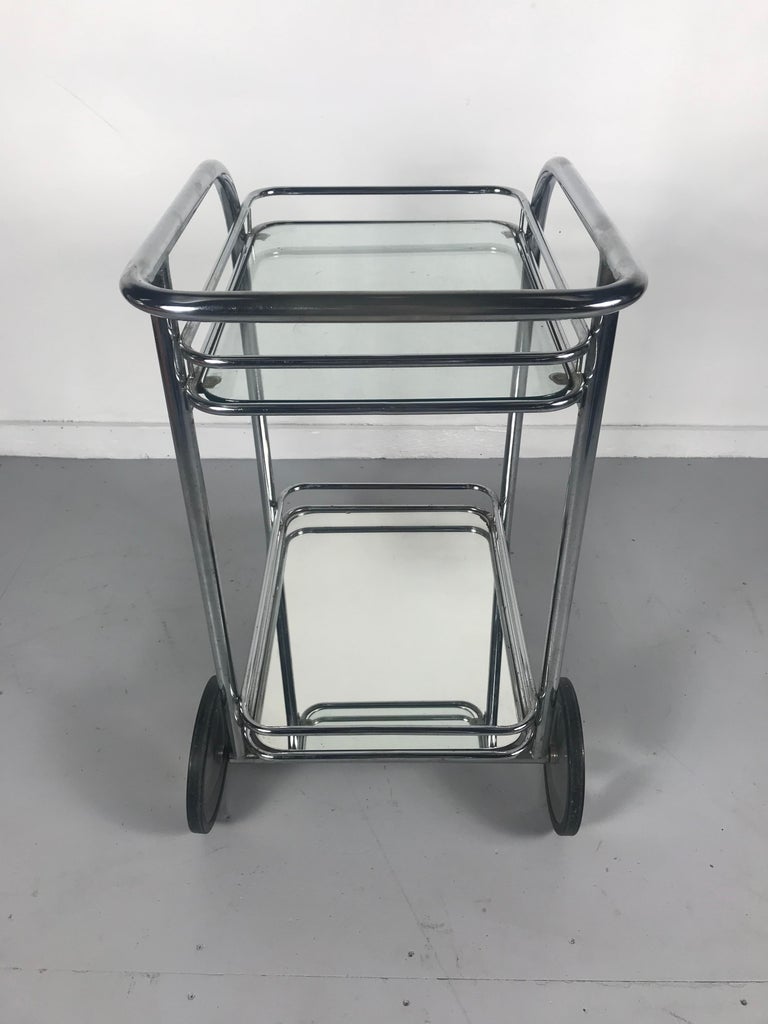 Art Deco Streamline Tubular Chrome and Glass Rolling Bar Cart or ...
