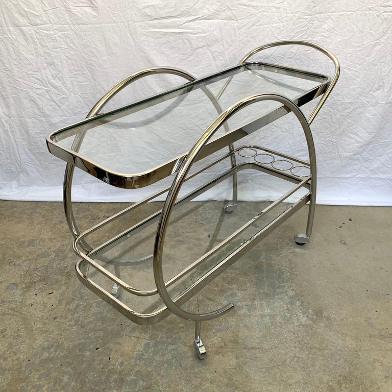 Art Deco Streamline Tubular Chrome and Glass Zeppelin Style Bar Cart or ...