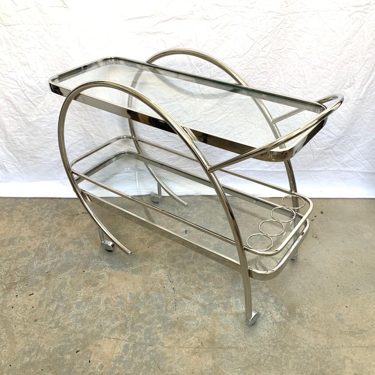 Art Deco Streamline Tubular Chrome and Glass Zeppelin Style Bar Cart or ...