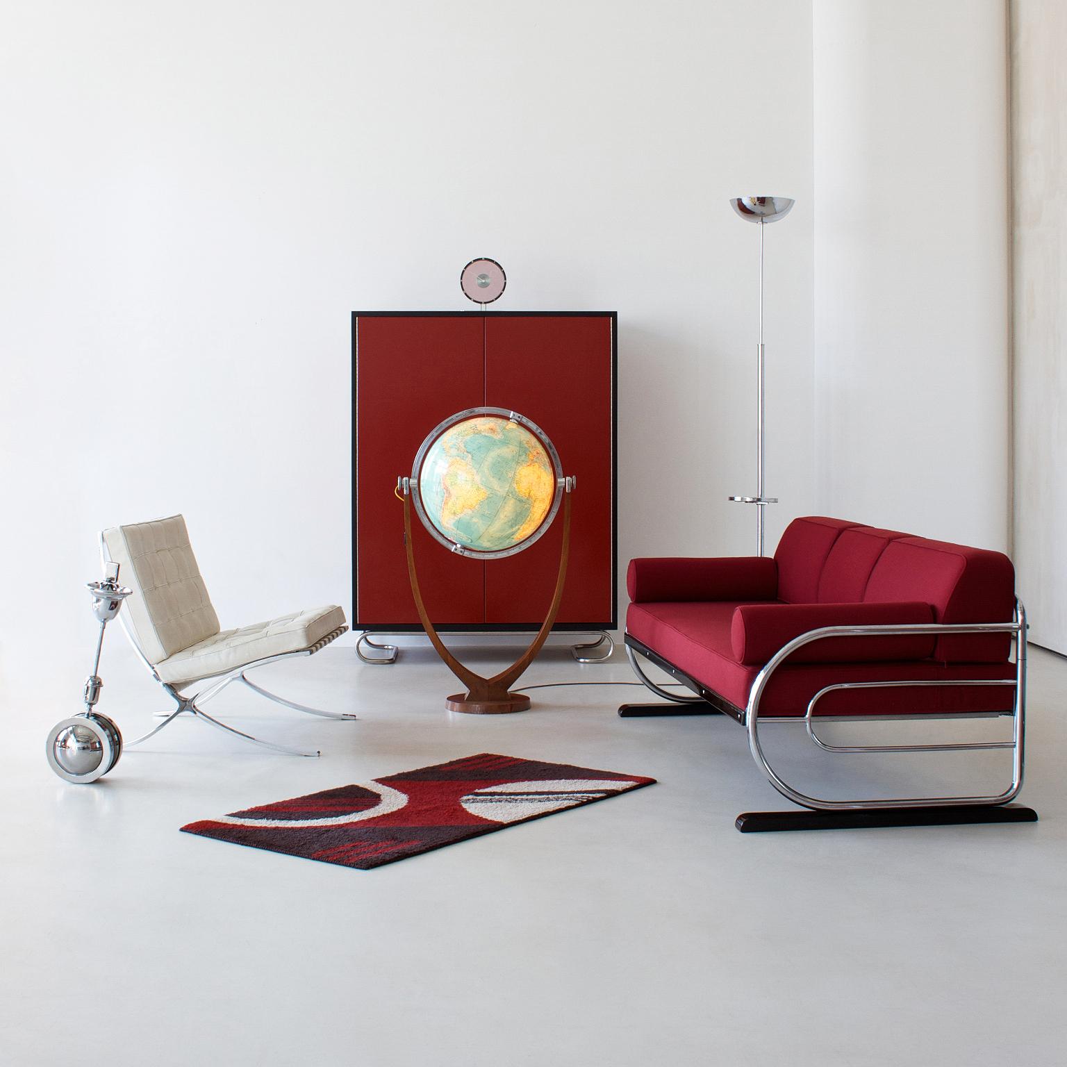 Art Deco-Streamline Tubular Steel Couch / Daybed, Fabric Upholstery ...