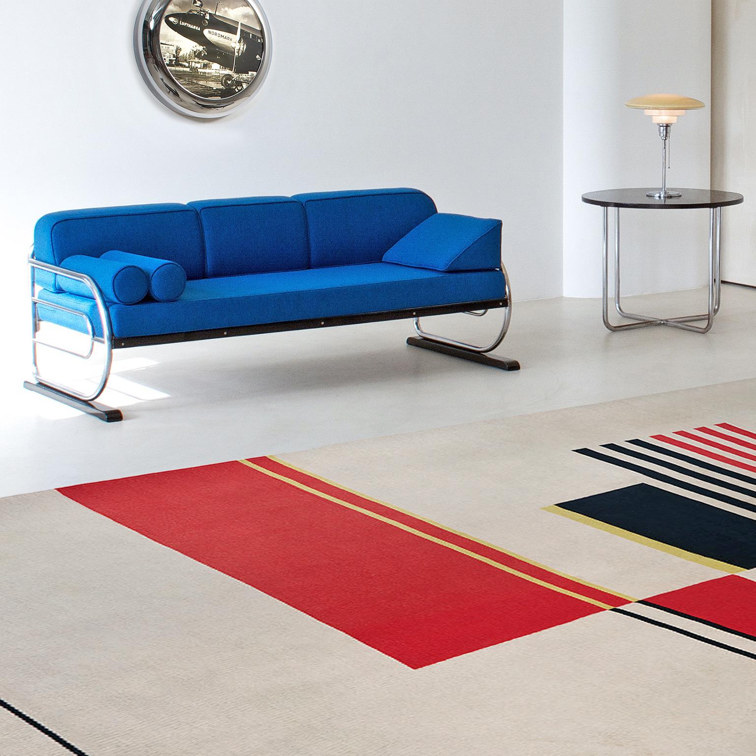 Art Deco-Streamline Tubular Steel Couch / Daybed, Fabric Upholstery ...