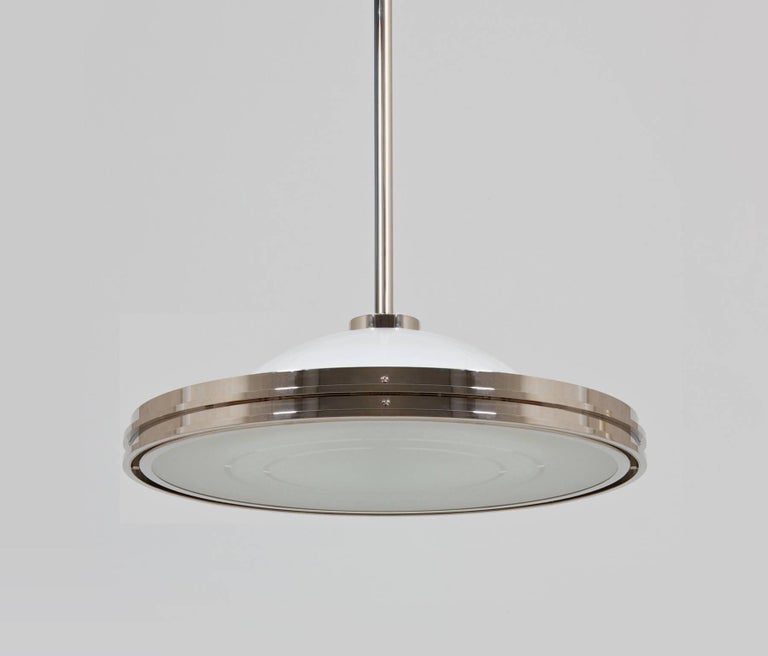 Art Deco-Streamline UFO Pendant Light, Nickel Plated Brass, Etched Opal ...
