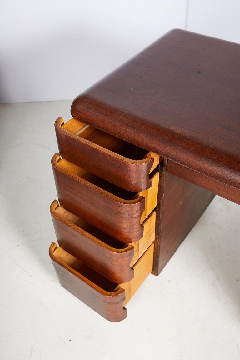 Art Deco Streamlined Bentwood Pedestal Desk by Paul Goldman for Plymold ...