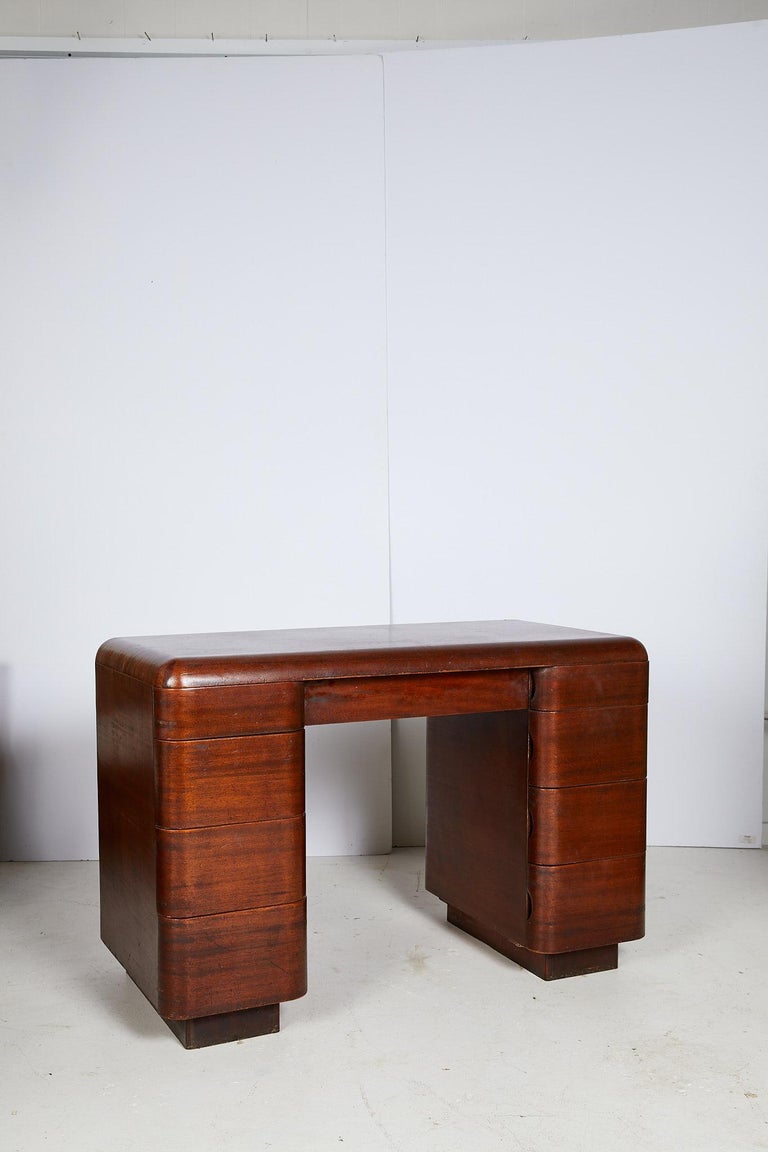 Art Deco Streamlined Bentwood Pedestal Desk by Paul Goldman for Plymold ...