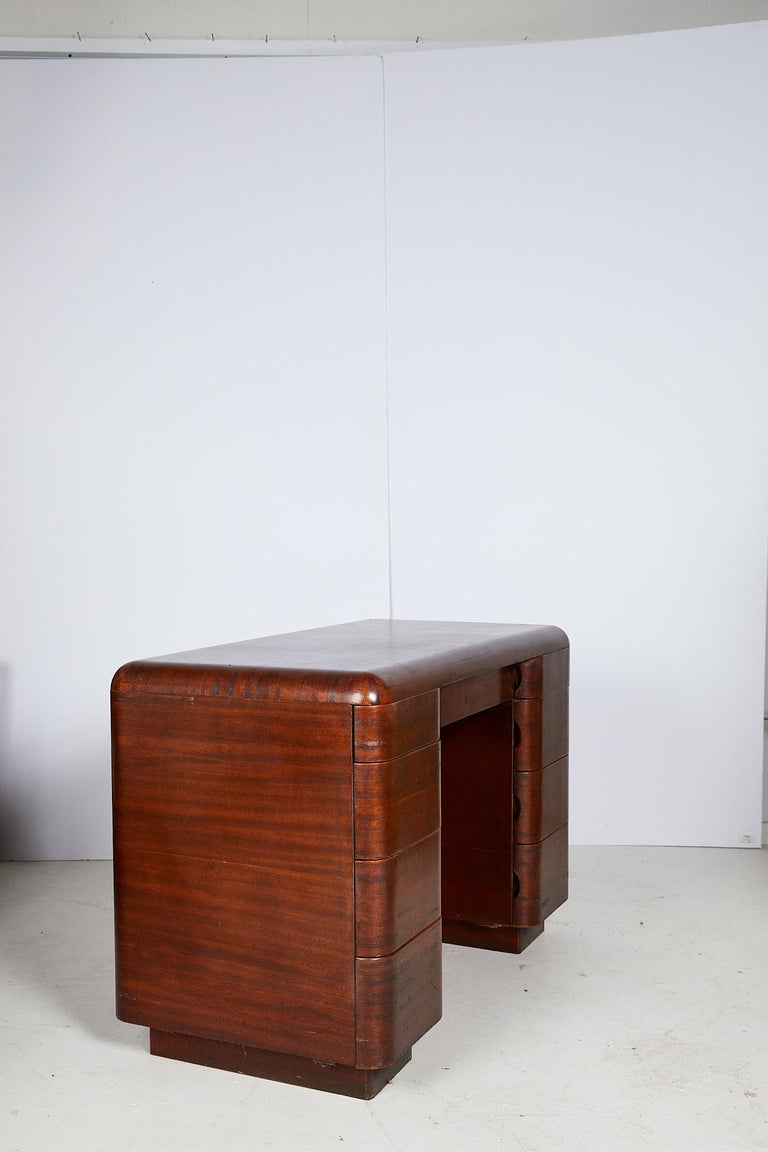Art Deco Streamlined Bentwood Pedestal Desk by Paul Goldman for Plymold ...