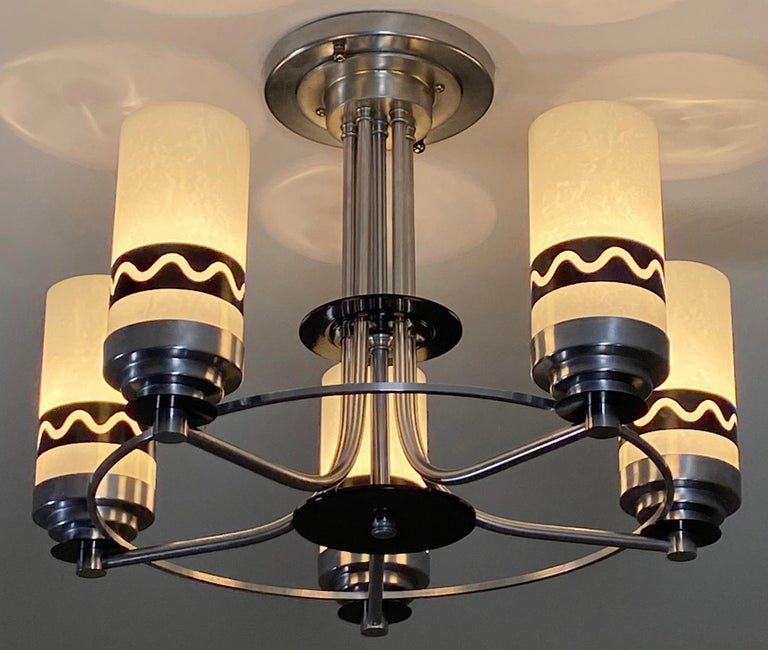 Art Deco Streamlined Chandelier Nickel Plated For Sale at 1stDibs
