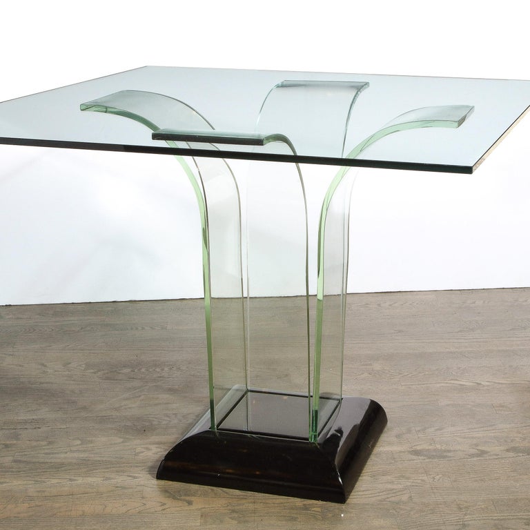 Art Deco Streamlined Dining/Game Table in Translucent Glass and Black ...