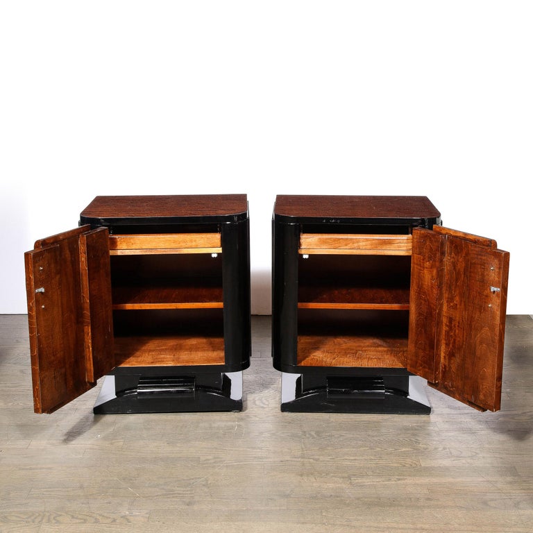 Art Deco Streamlined End Tables/Night Stands in Burled Walnut w ...