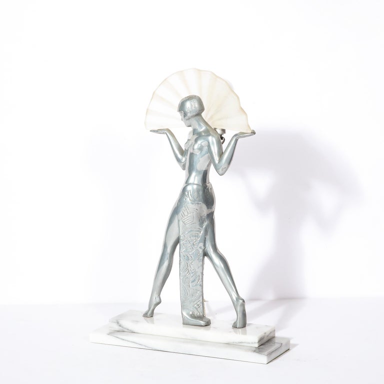 Art Deco Streamlined Pewter and Frosted Glass Flapper Table Lamp with ...