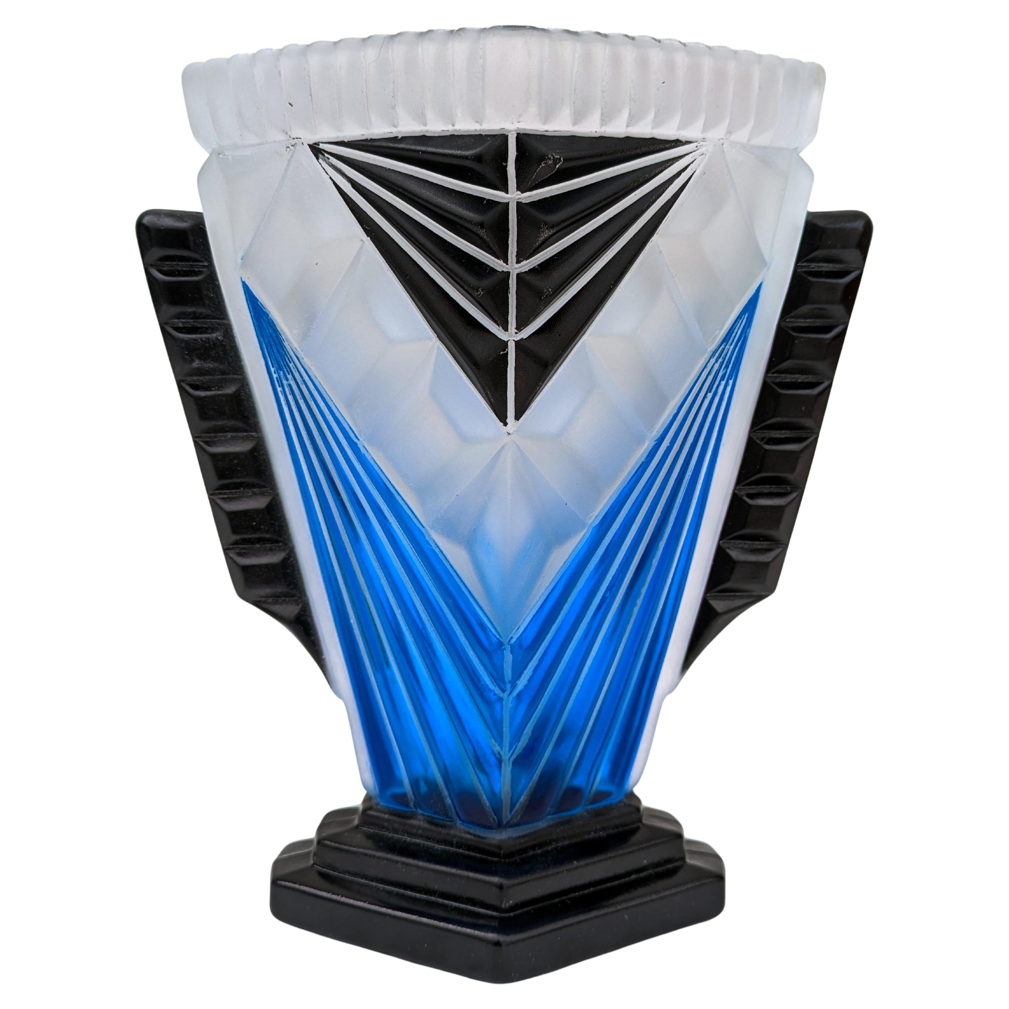 Art Deco Stunning Geometric and Enamel Glass Vase, Czech Republic ...