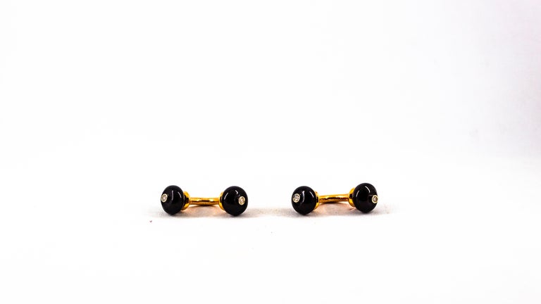 Art Deco Style 0.08 Carat Modern Round Cut Diamond Onyx Yellow Gold ...