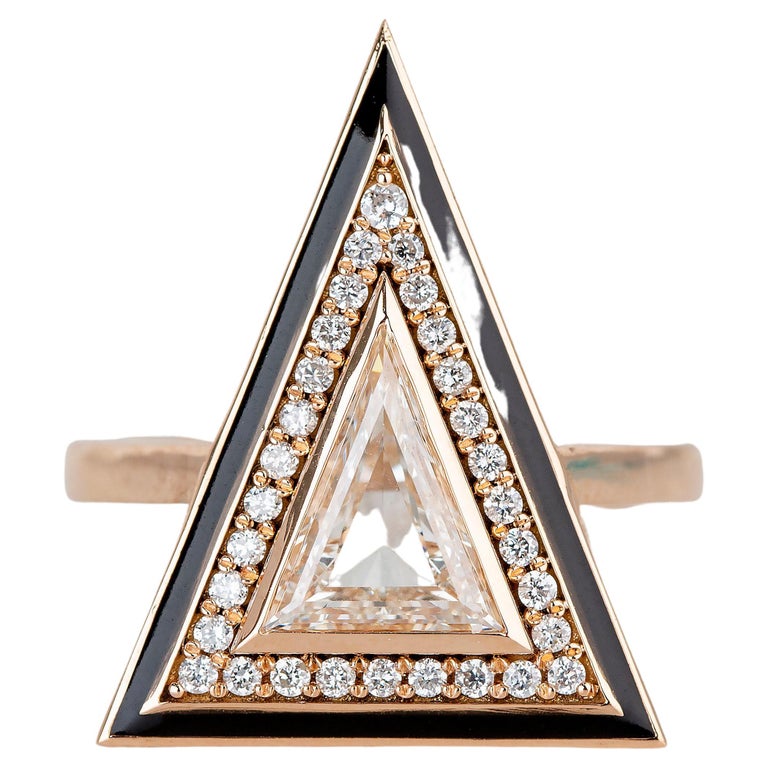 Art Deco Style 1.06 Ct Triangle Shaped Rosecut Diamond 18K Gold Ring ...