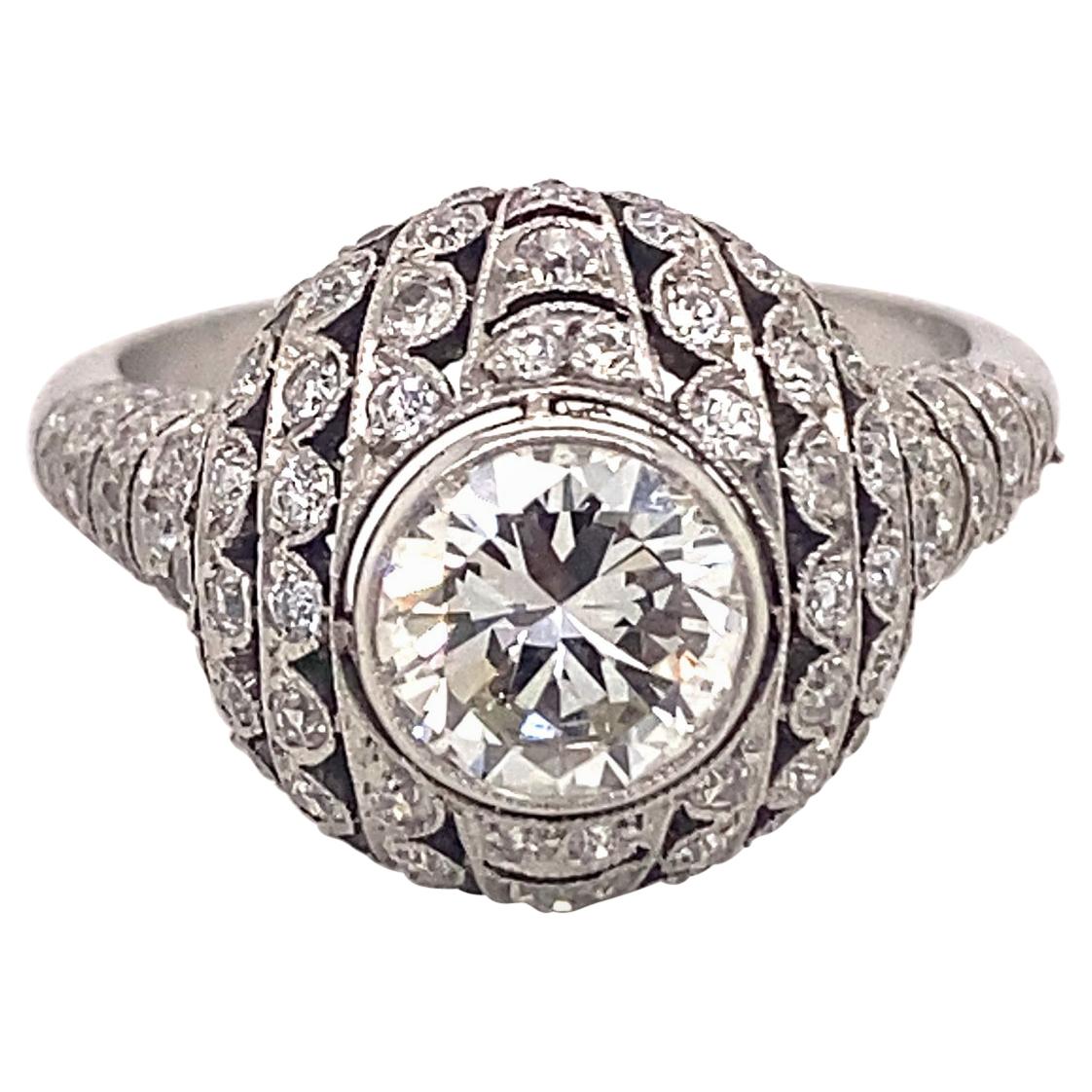 Art Deco Diamond Filigree Dome Platinum Engagement Ring For Sale at ...