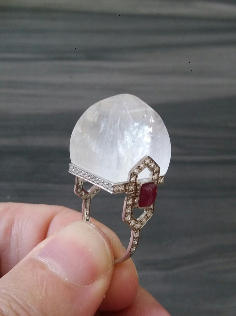 Customizable Art Deco Style 14 Karat Gold Diamonds Rubies Rock Crystal ...