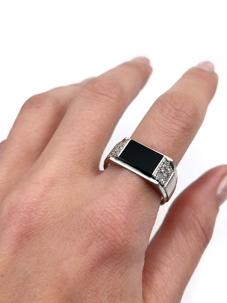 Art Deco Style 18 Karat Gold Black Onyx Diamond Ring For Sale at 1stDibs