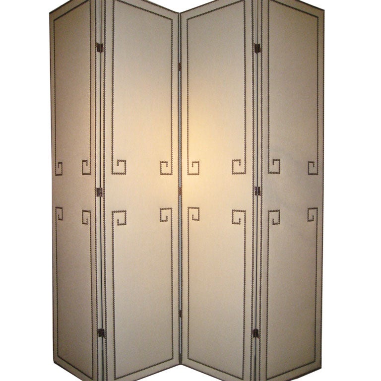 Art Deco Style 4 Panel Linen Screen For Sale at 1stDibs