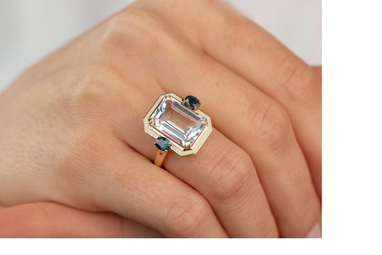 Art Deco Style 6.50 Carat Topaz and Montana Sapphire 14k Gold Cocktail ...