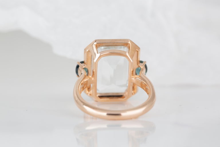 Art Deco Style 6.50 Carat Topaz and Montana Sapphire 14k Gold Cocktail ...