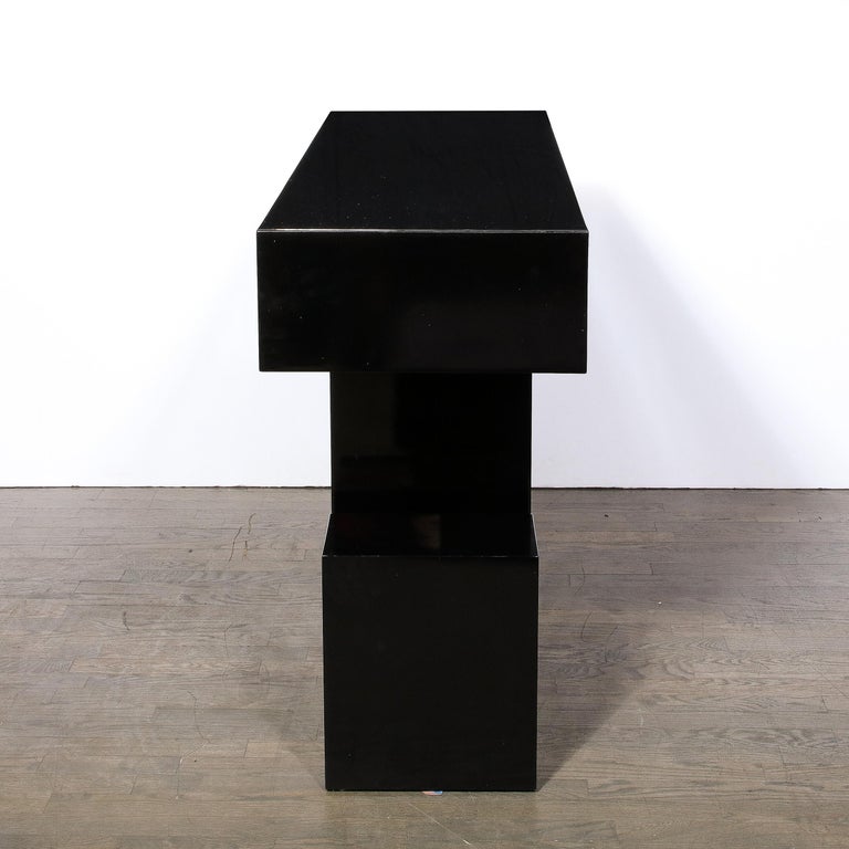 Art Deco Style Black Lacquer Greek Key Console with Brass Pull and ...