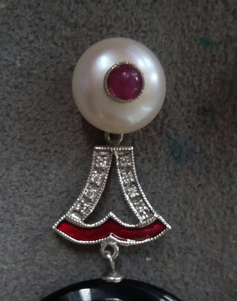 Art Deco Style Black Onyx Pearl Ruby Gold Enamel Diamonds Dangling ...