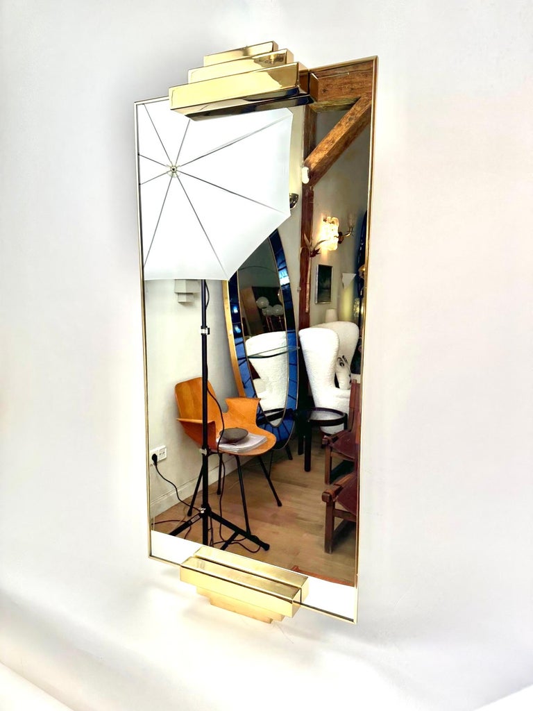 Art Deco Style Brass and glass Wall Mirror For Sale at 1stDibs