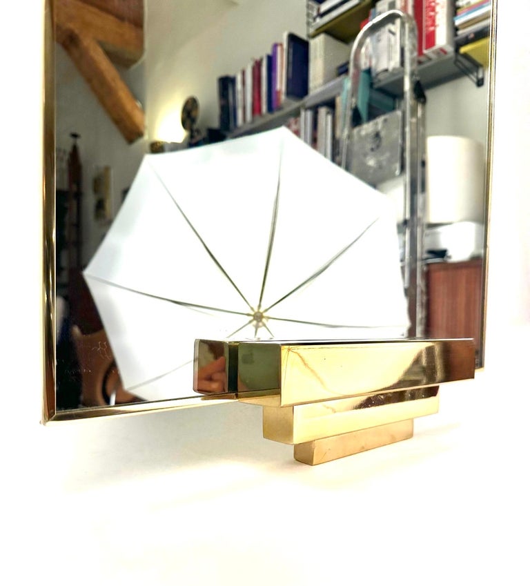 Art Deco Style Brass and glass Wall Mirror For Sale at 1stDibs