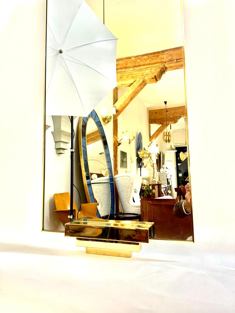 Art Deco Style Brass and glass Wall Mirror For Sale at 1stDibs