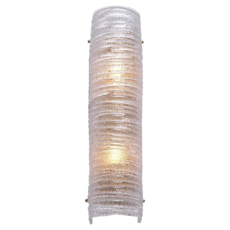 Art Deco Style Brass and Textured Glass Curved And Large Wall Light For ...