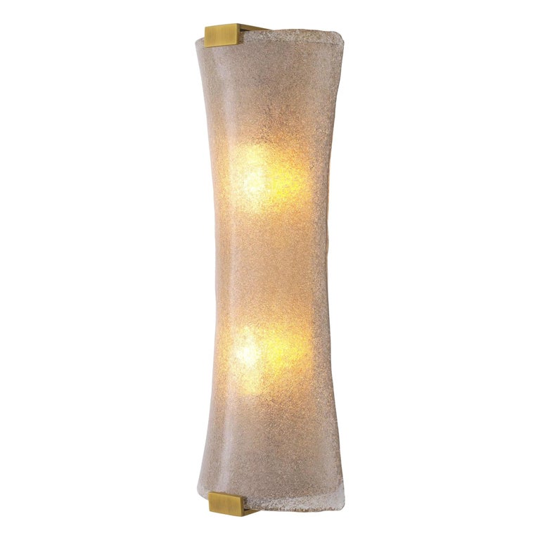Art Deco Style Brass and Textured Glass Curved Wall Light For Sale at ...