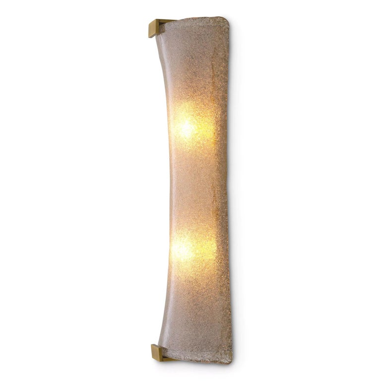 Art Deco Style Brass and Textured Glass Curved Wall Light For Sale at ...