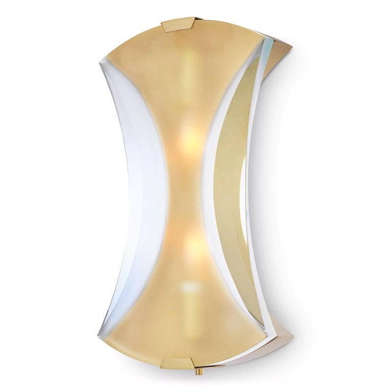 Art Deco Style Brass and Textured Glass Wall Light For Sale at 1stDibs