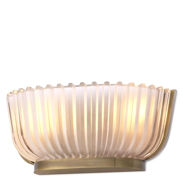Art Deco Style Brass and Textured Glass Wall Light For Sale at 1stDibs