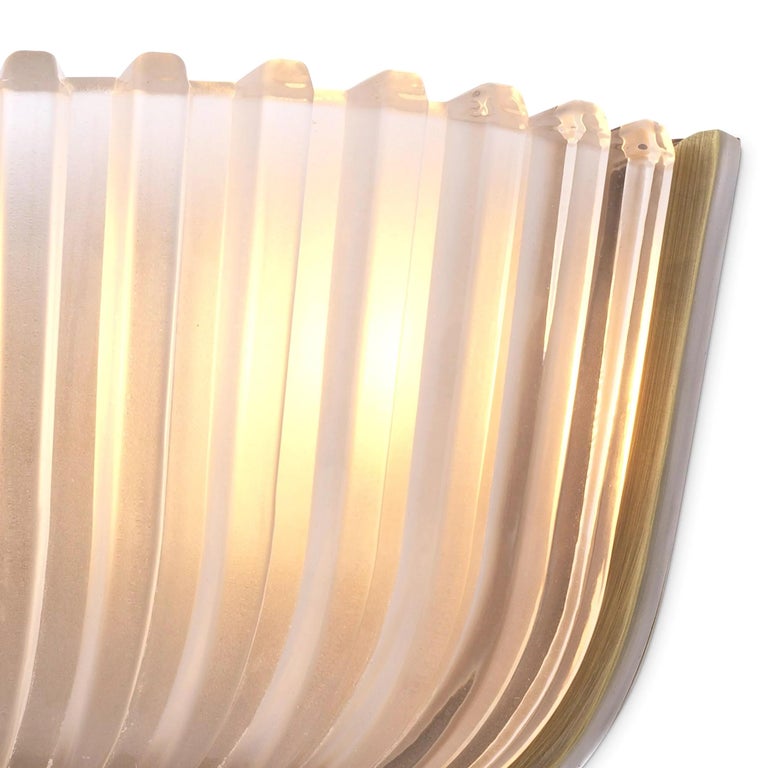 Art Deco Style Brass and Textured Glass Wall Light For Sale at 1stDibs