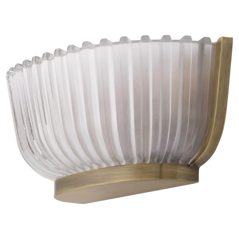 Art Deco Style Brass and Textured Glass Wall Light For Sale at 1stDibs