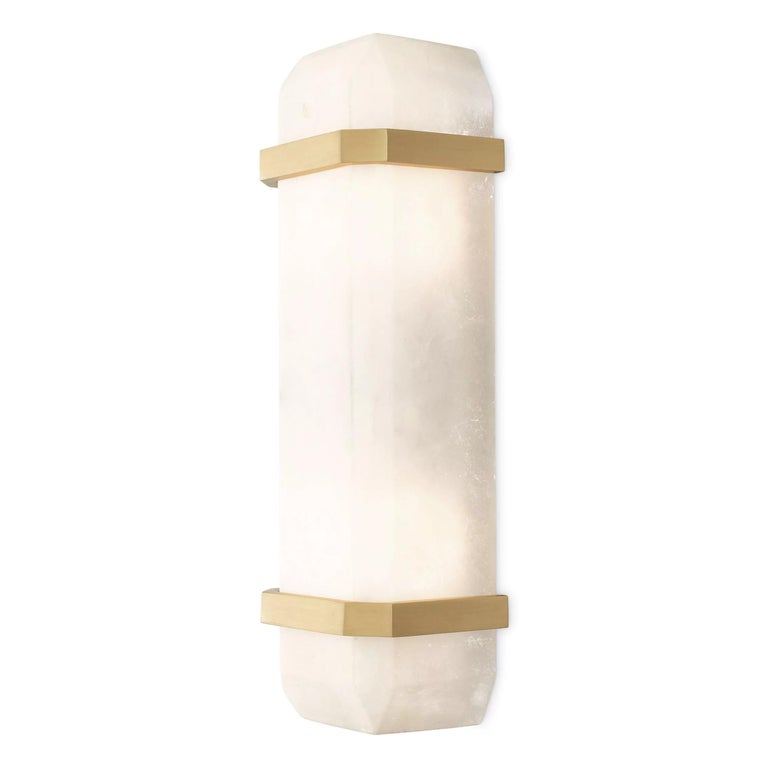Art Deco Style Brass and White Alabaster Wall Light For Sale at 1stDibs