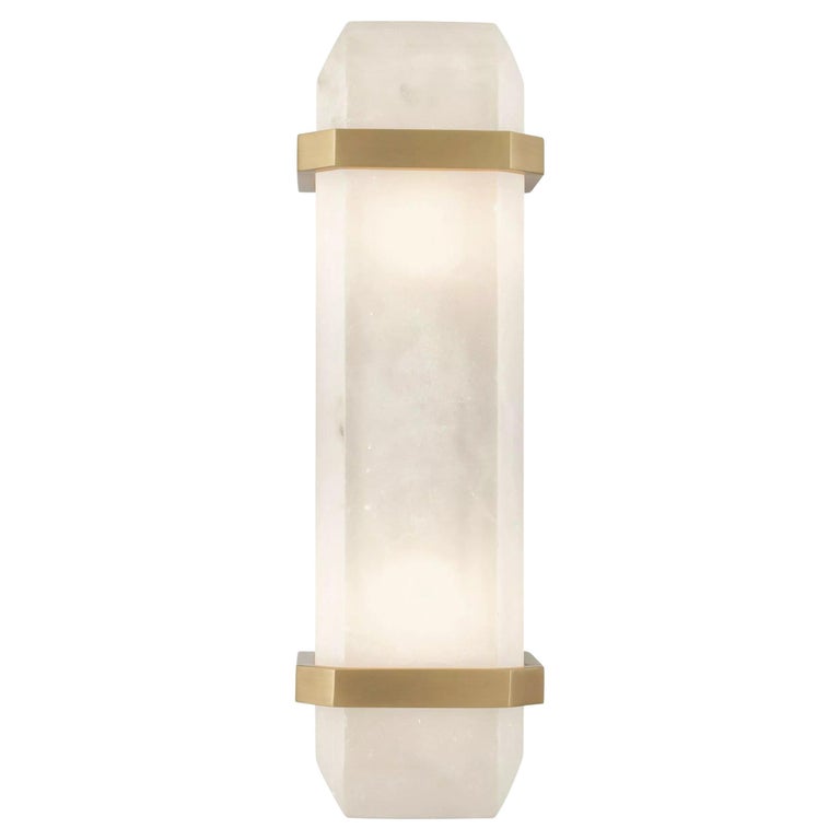 Applique murale de style Art Déco en laiton et albâtre blanc - En vente ...