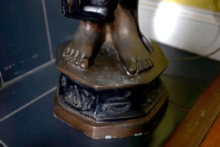 Art Deco Style Bronze Verdigris Statue with Woman Pharoah Holding ...