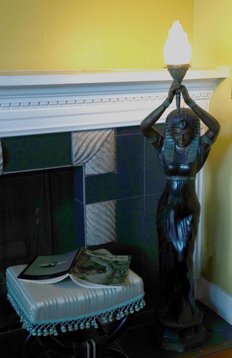 Art Deco Style Bronze Verdigris Statue with Woman Pharoah Holding ...