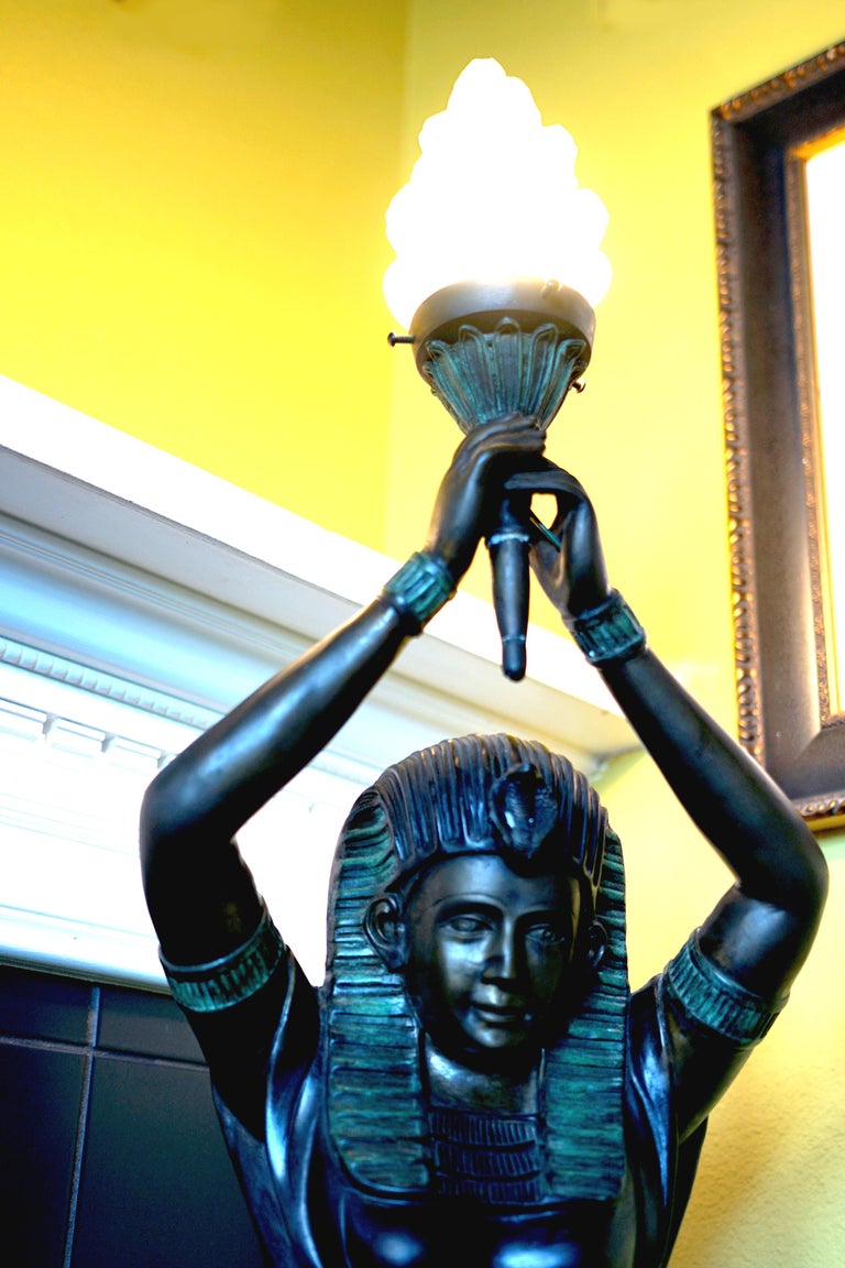 Art Deco Style Bronze Verdigris Statue with Woman Pharoah Holding ...