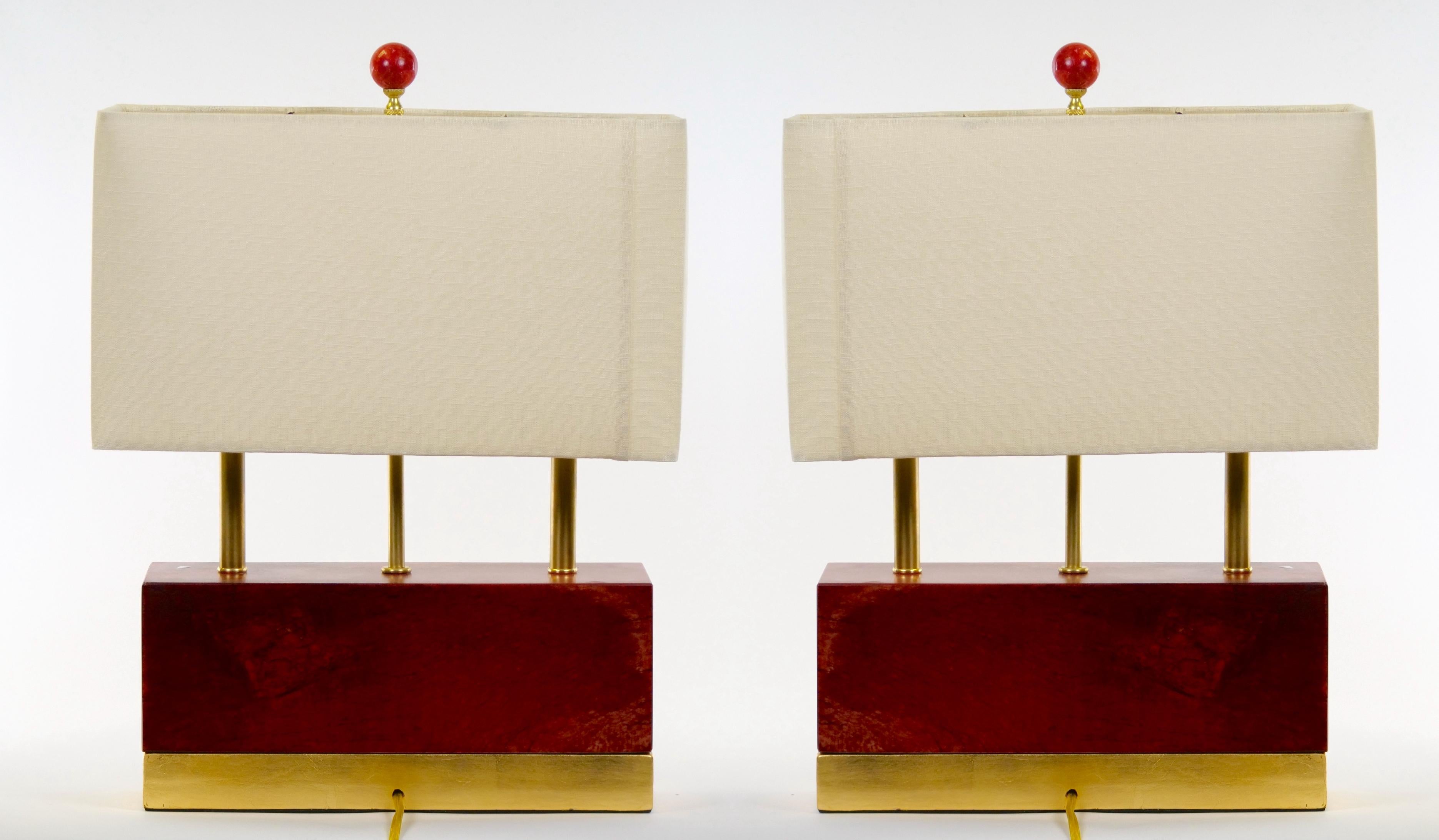 Art Deco Style Burgundy Red Jade / Brass Decorated Table Lamps at 1stDibs